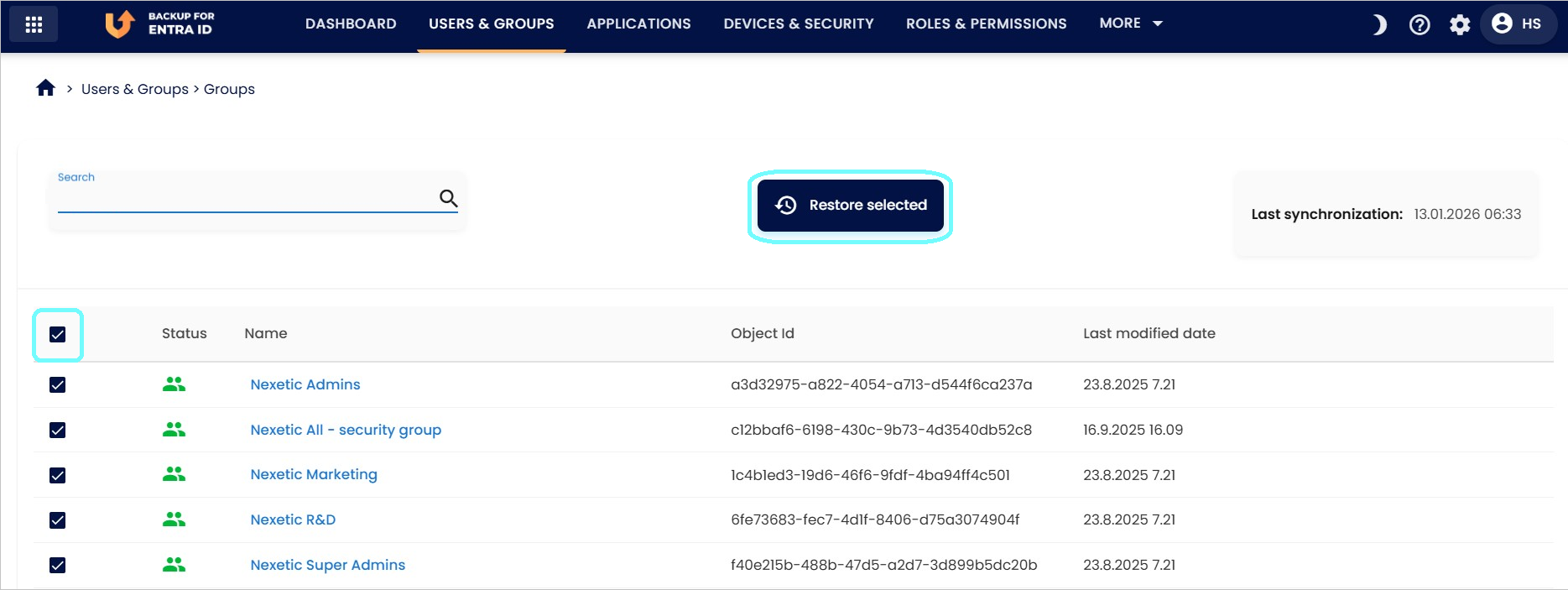 How to restore Groups from Entra ID backup – Nexetic Support
